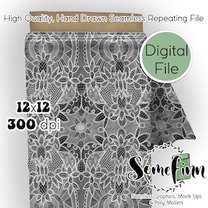 Realistic Black Lace Digital Paper, Seamless Lace Pattern, Black and ...