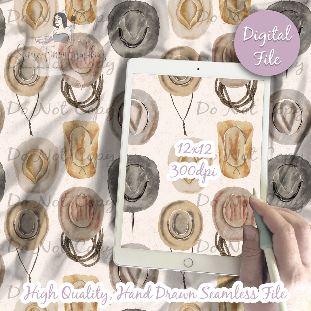 Cowboy Hat Digital Paper, Seamless Ranch Pattern, Fabric Download ...