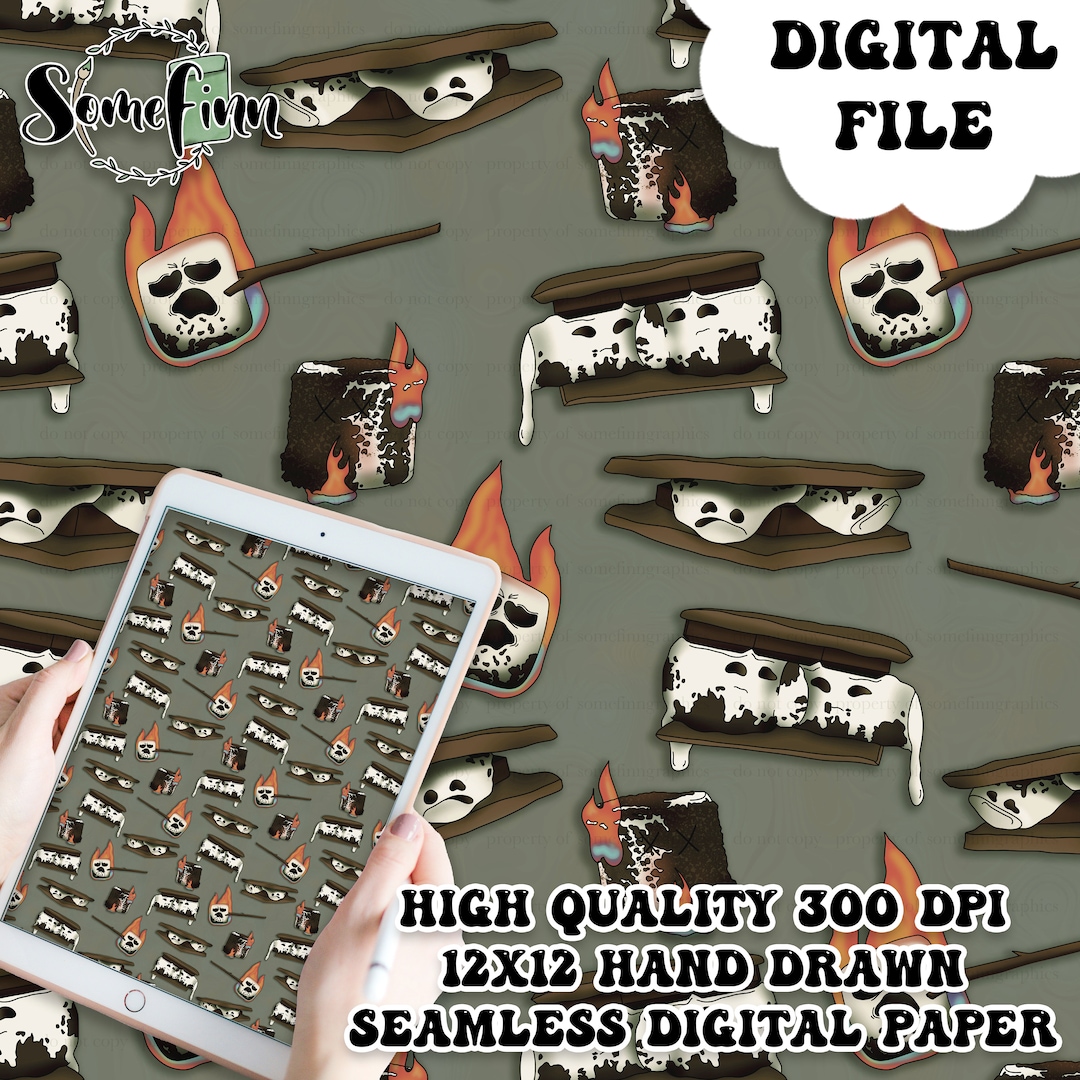 Screaming Smores Seamless Pattern Design / Campfire Summer Horror ...