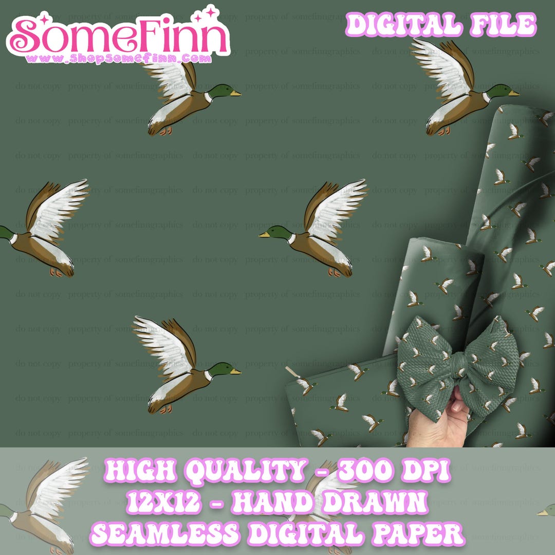 Duck Print Seamless Pattern, Manly Hunting Forest Animal Digital ...