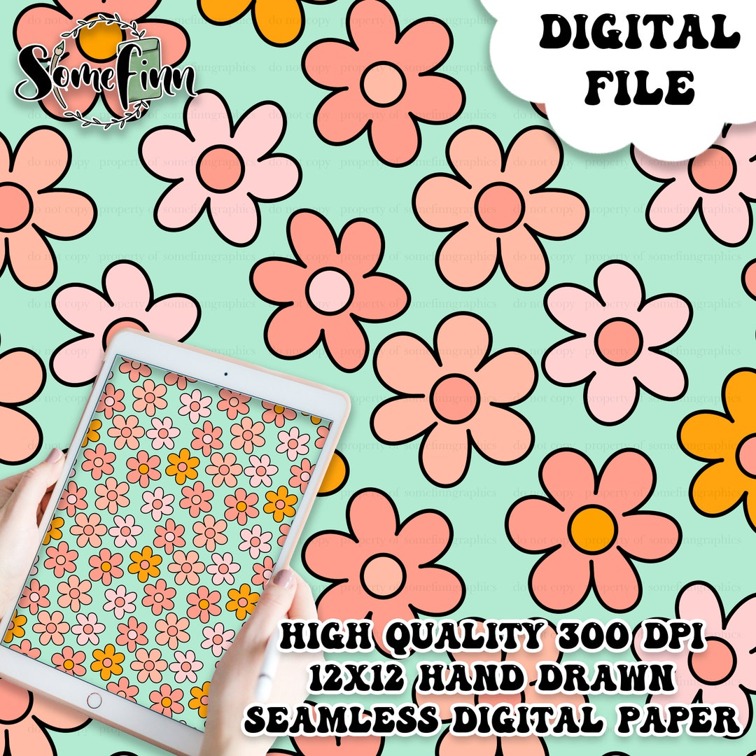 Daisy Floral Digital Paper - Seamless Daisies Flower Pattern, Custom ...