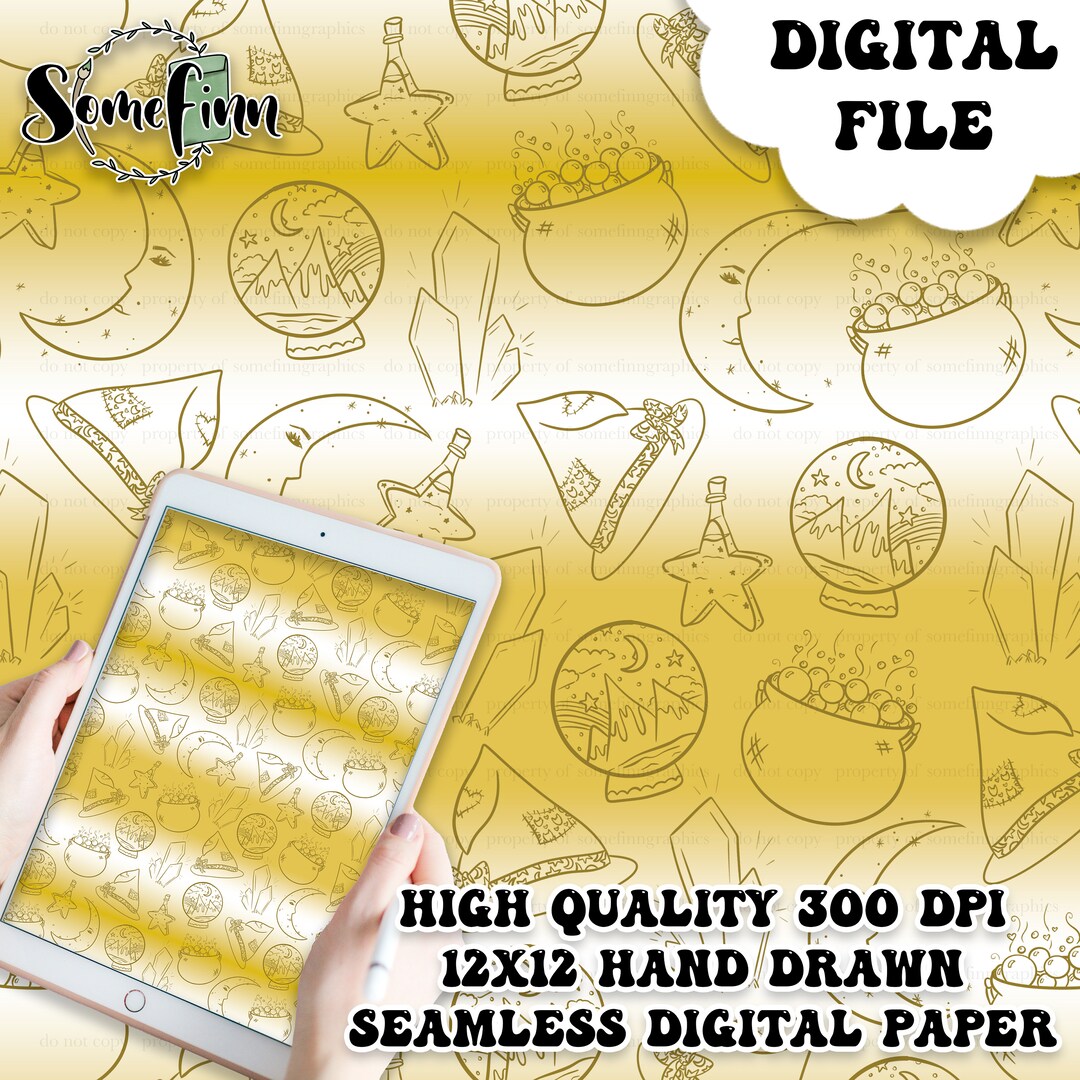 Witchy Mystical Digital Paper, Seamless Halloween Pattern, Witch Fabric ...