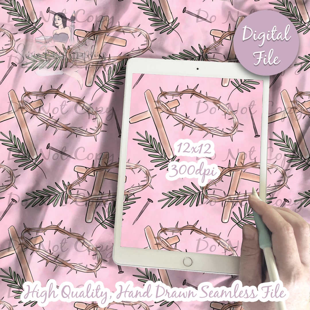 Easter Jesus Digital Paper - Seamless Cross Crown Thorns Pattern, Palm ...