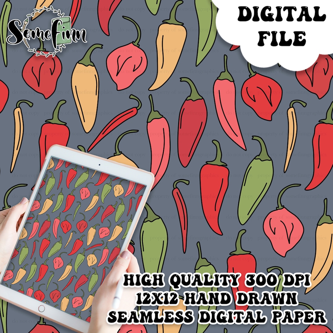 Chili Peppers Digital Paper - Seamless Hot Pepper Pattern, Spicy Fabric ...