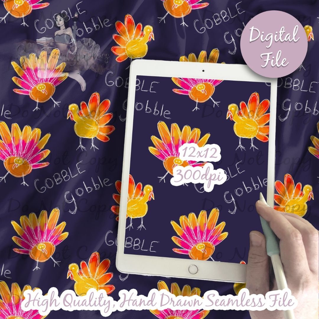 Thanksgiving Digital Paper, Seamless Turkey Pattern, Gobble Fabric ...