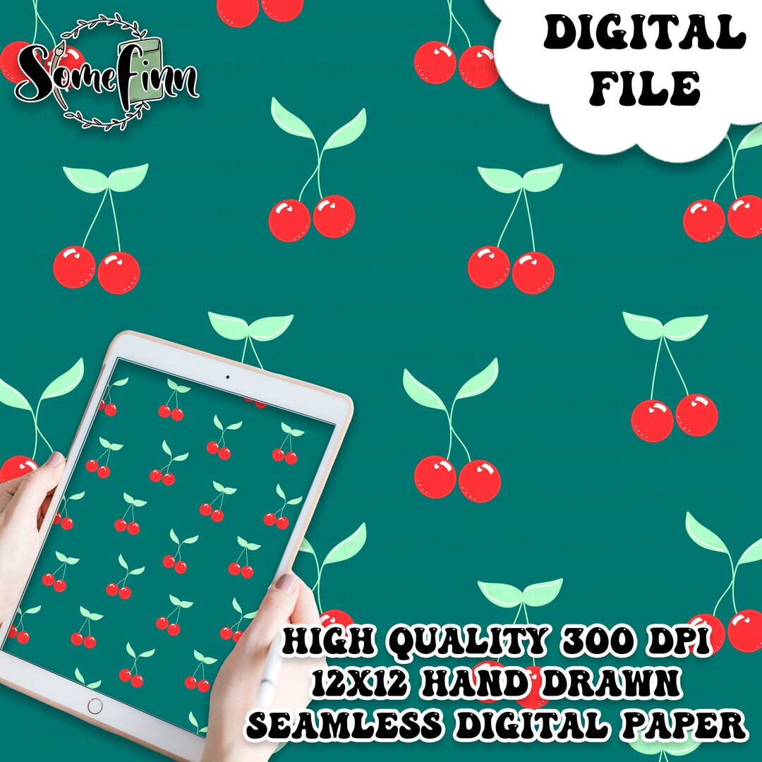 Heart Cherry Digital Paper - Seamless Valentine Cherries Pattern ...