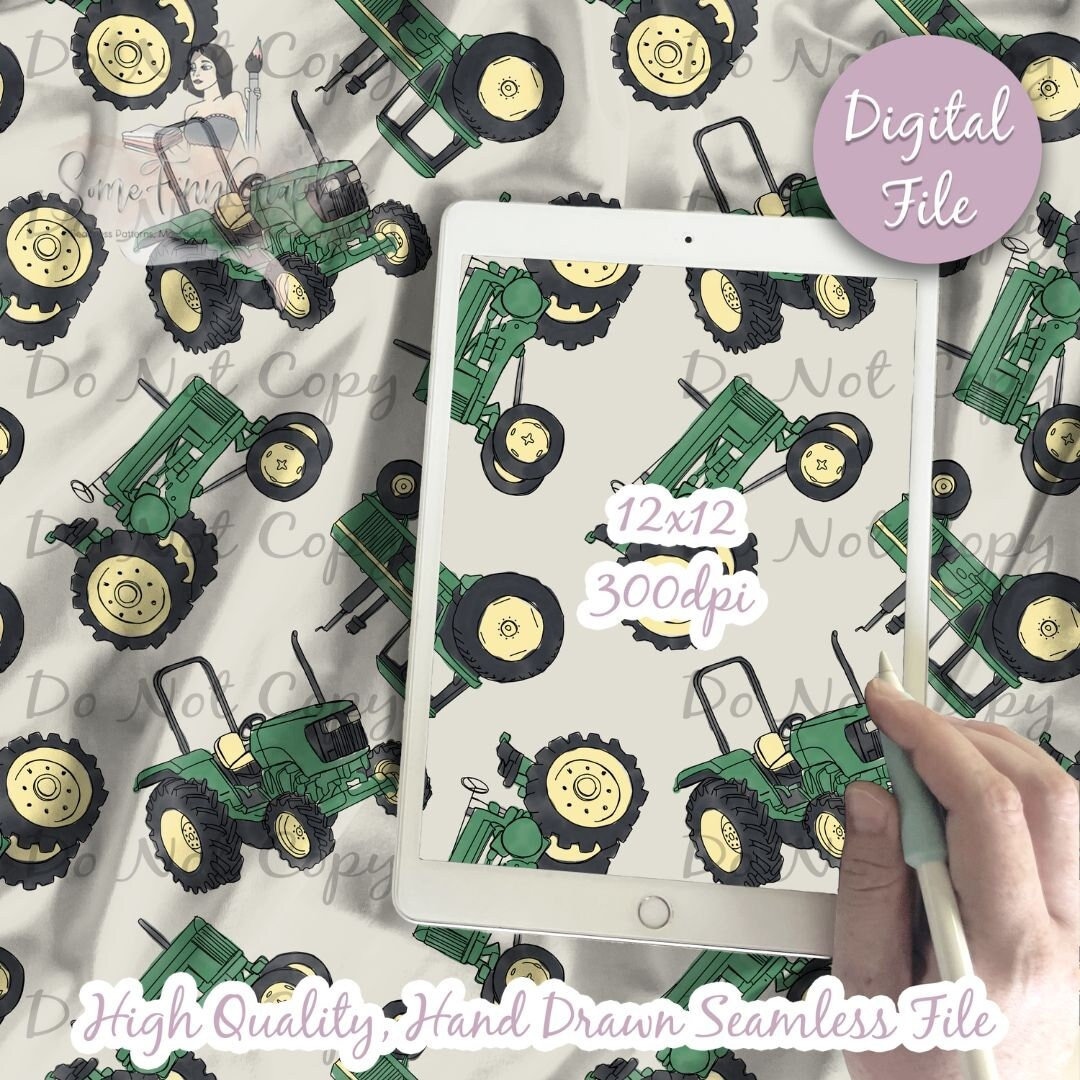 Tractors Digital Paper - Seamless Tractor Pattern, Caution Cut Grass ...