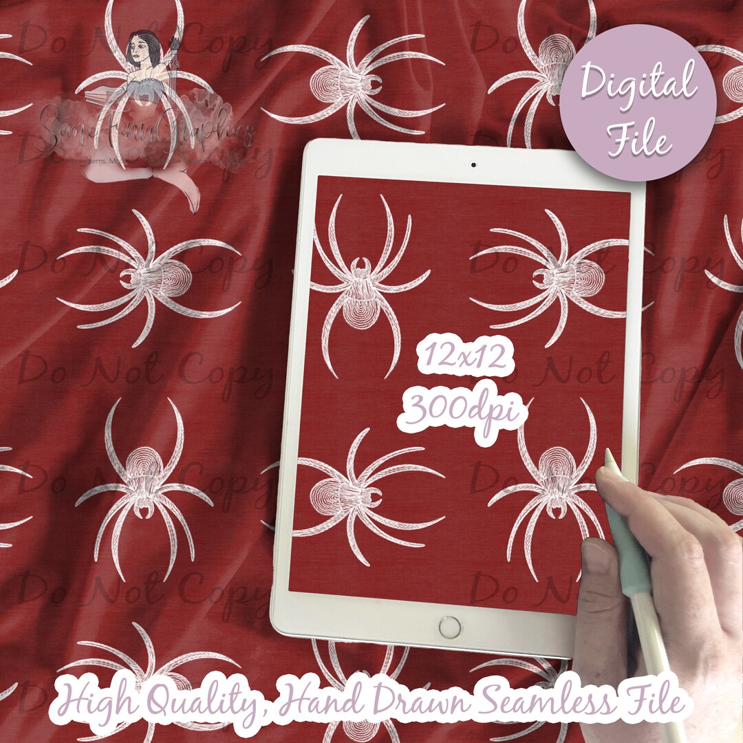 Embroidered Spiders Digital Paper - Seamless Pattern, Spider Spooky ...