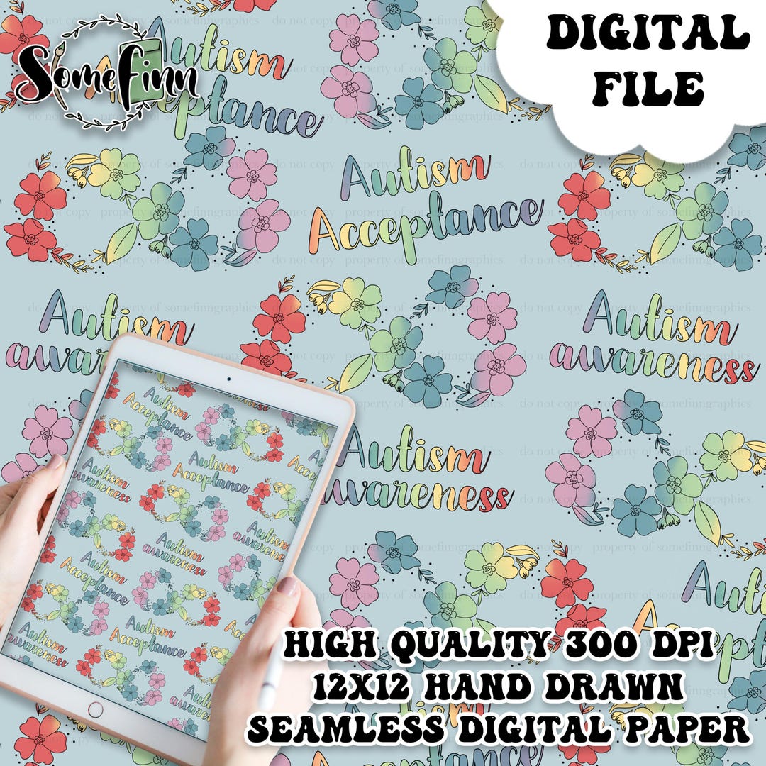 Autism Acceptance Digital Paper - Seamless Awareness Pattern, Custom ...