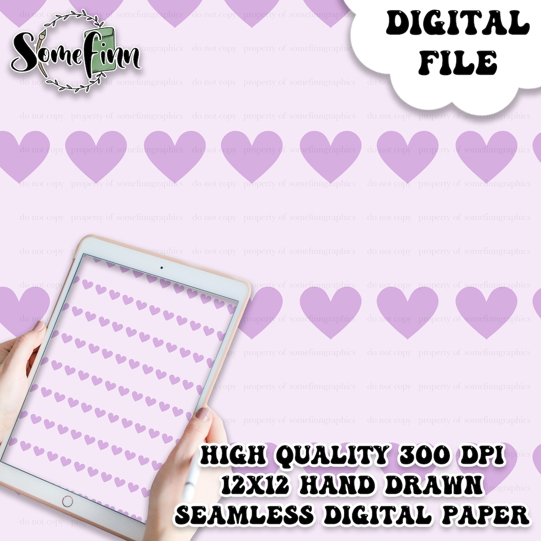Purple Hearts Digital Paper - Seamless Simple Pattern, Custom Heart ...