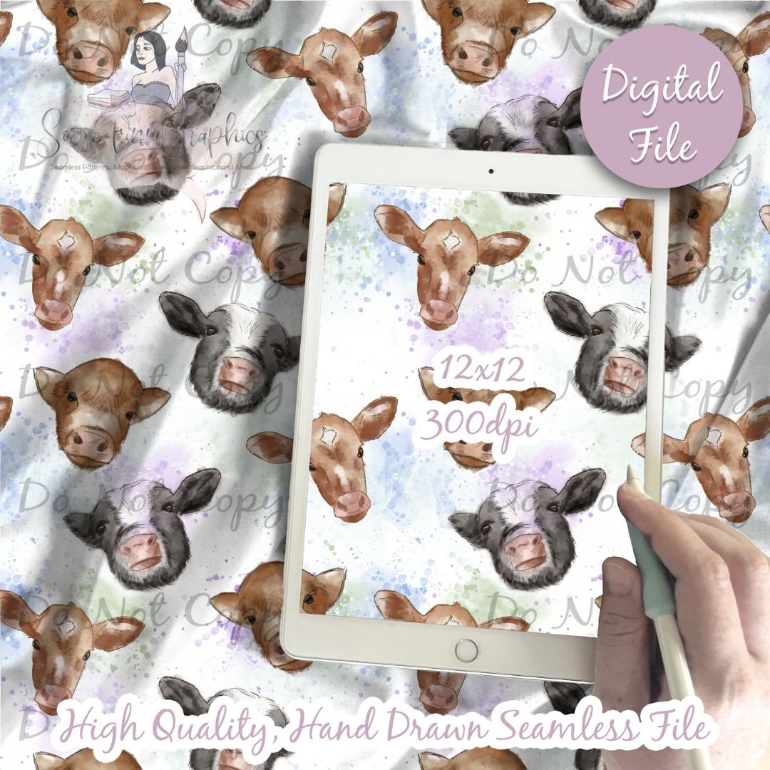 LIMITED Calves Cows and Flowers Digital Paper, Seamless Texture Pattern ...