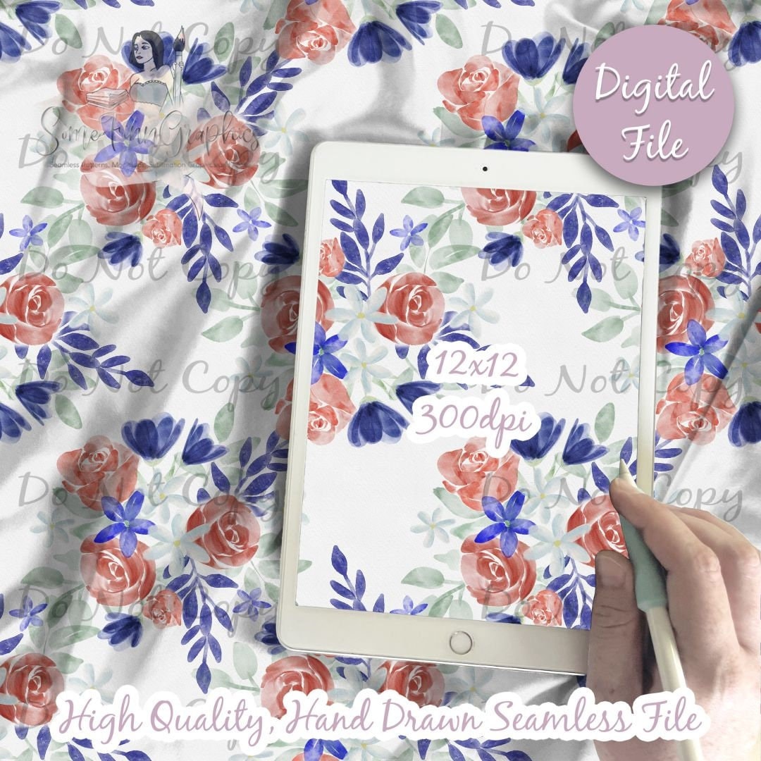 Watercolor Floral Digital Paper - Seamless Flowers Pattern, Red White ...