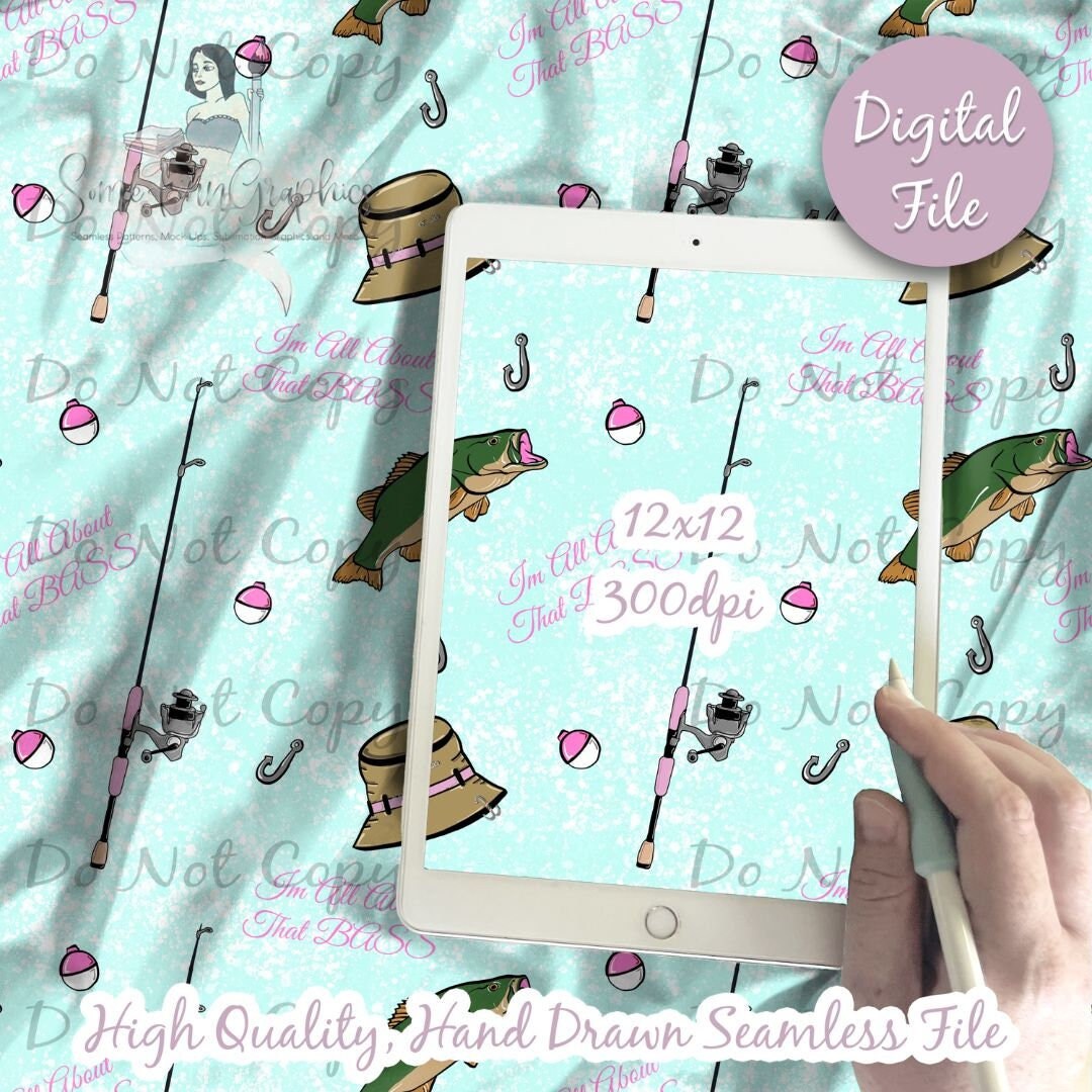 Bass Fishing Digital Paper - Seamless Fish Pattern, Lake Fabric, Lure ...