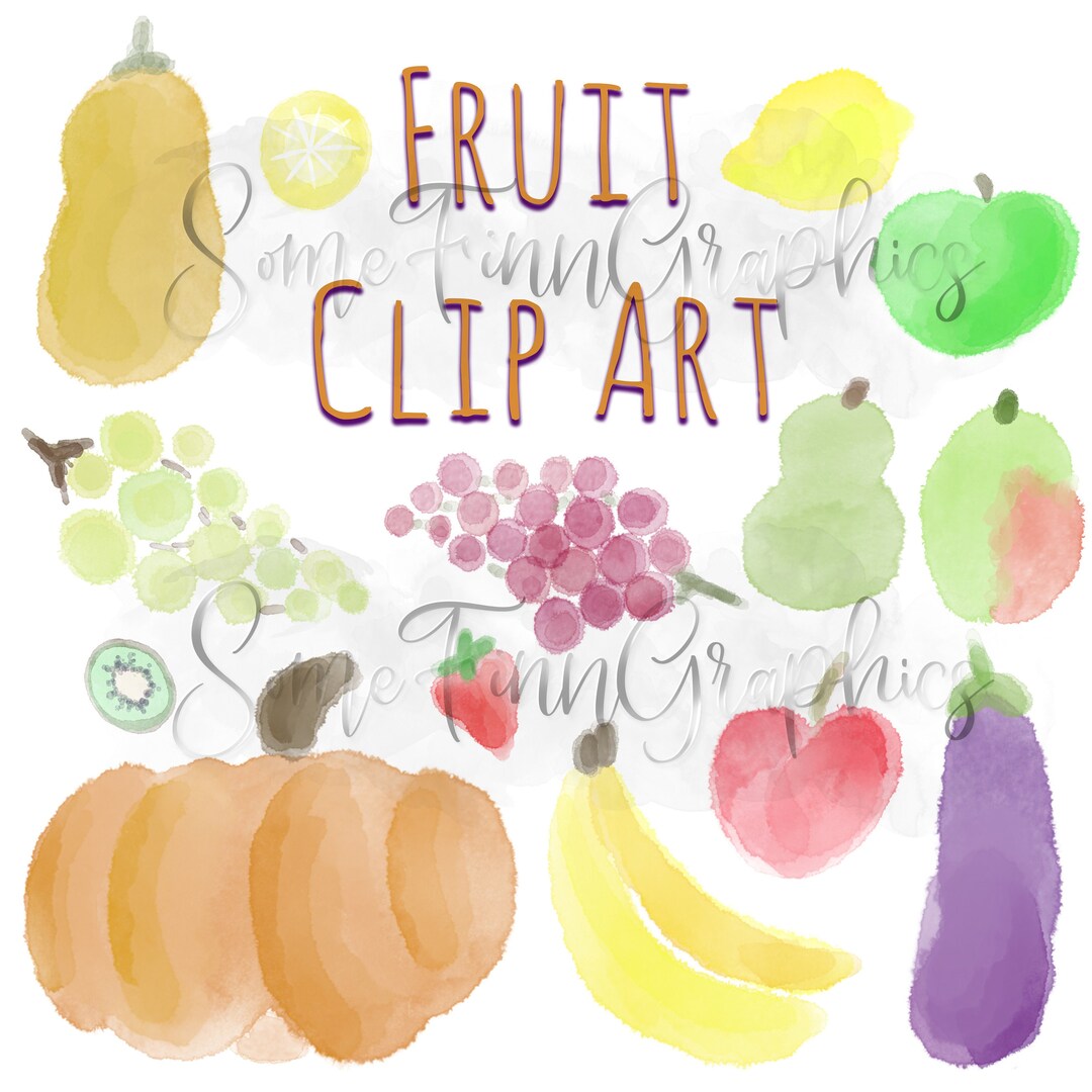 Watercolor Fruit Clipart, Watercolor Fruits Clipart, Watercolor Food ...