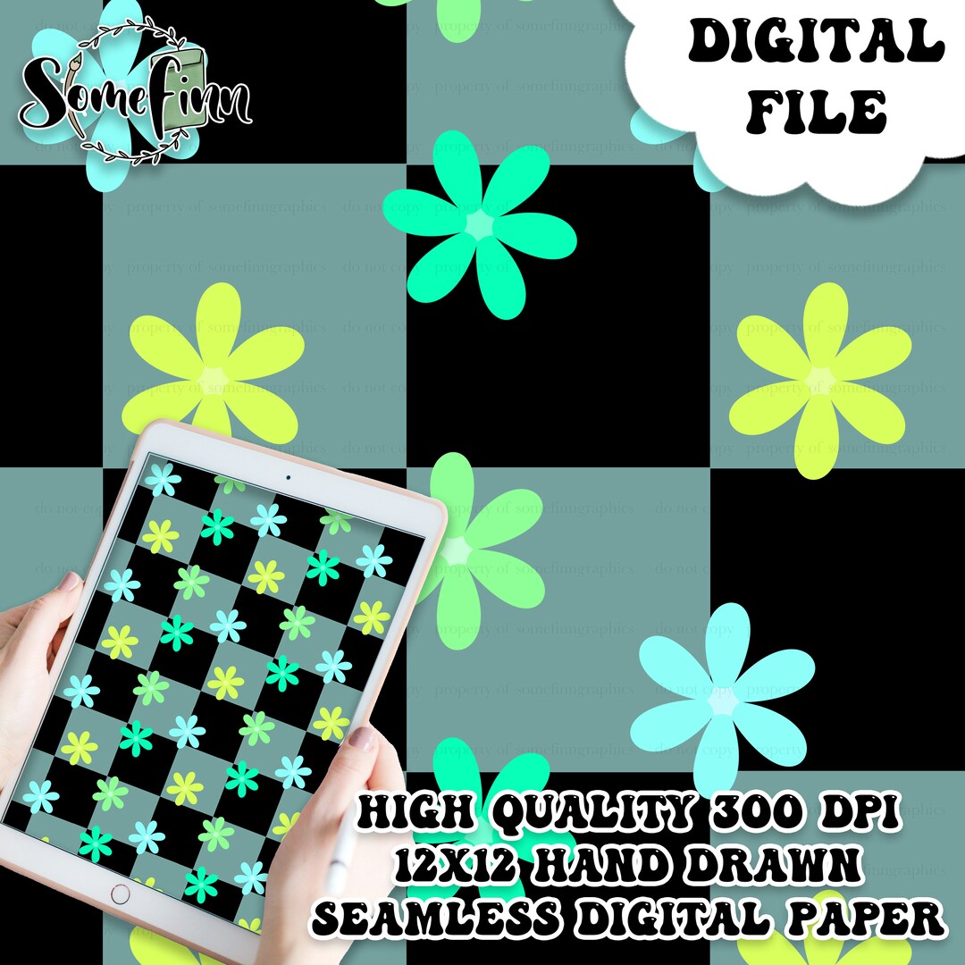 Checkered Daisy Floral Digital Paper - Swim Safe Seamless Flower ...