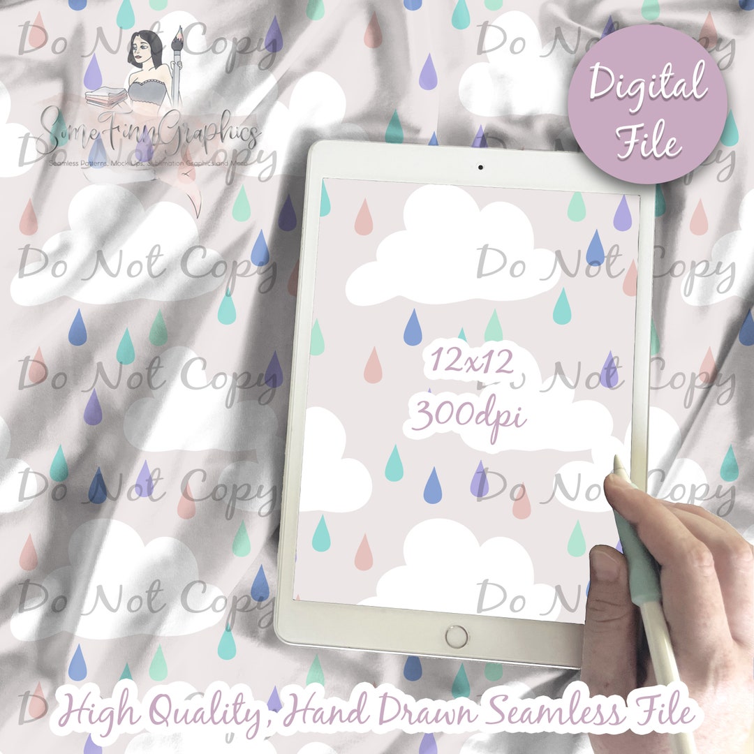 Rainy Weather Digital Paper - Seamless Sun Moon Stars Rainbow Clouds ...