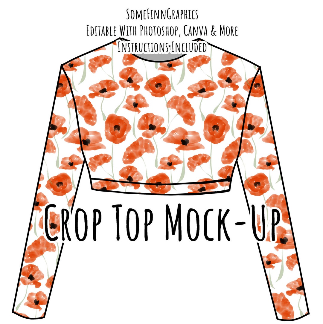 Long Sleeve Crop Mock-up / Crop Top Mock up / Crop Tee Digital Mock up ...