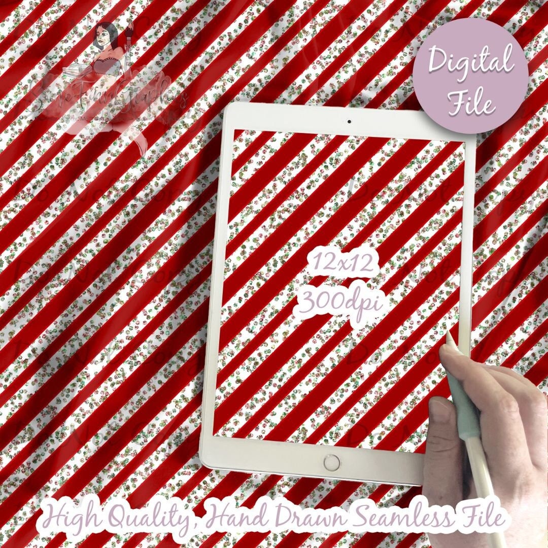 Candy Cane Gilitter Red Stripes Digital Paper - Seamless Christmas ...