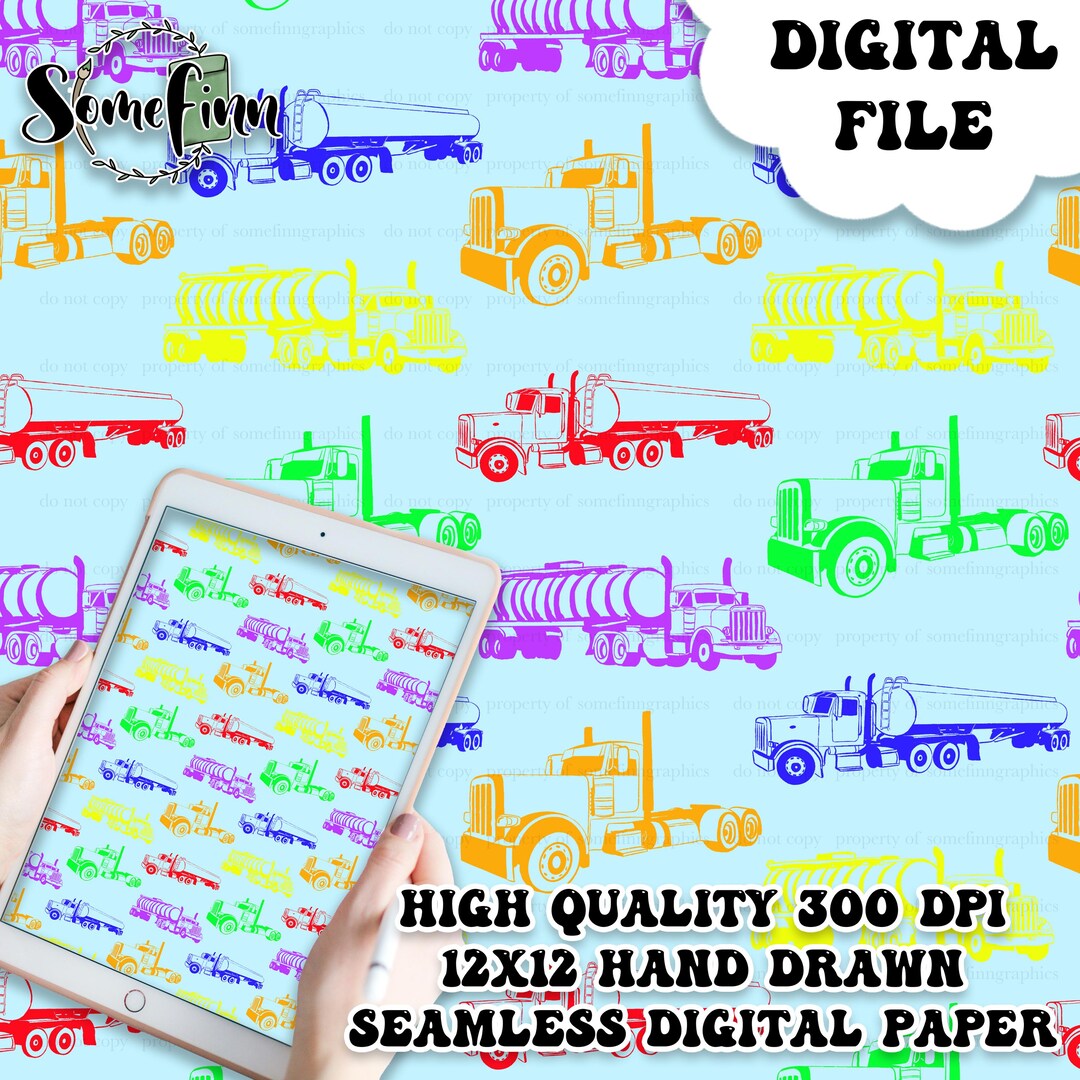 Tanker Semi Trucks Digital Paper - Seamless Truck Pattern, Semi-truck ...