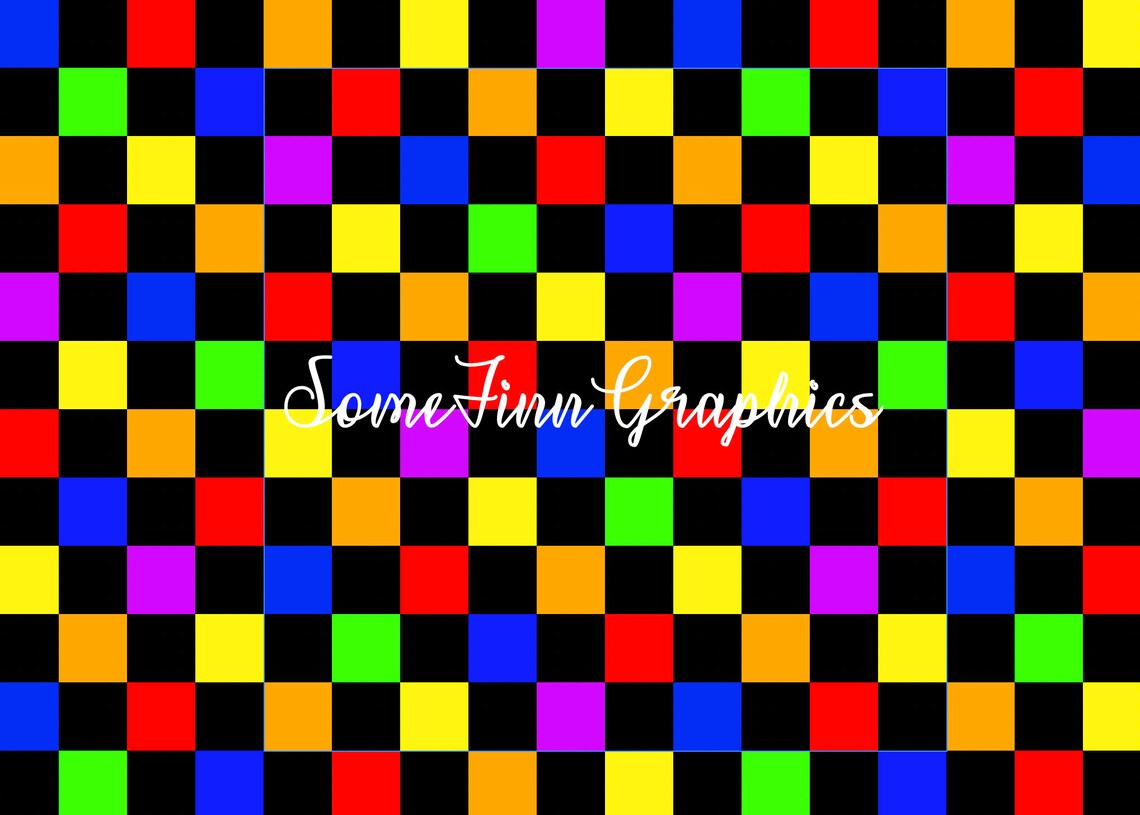 Checkered Black and Rainbow Digital Paper Seamless Pattern | Etsy