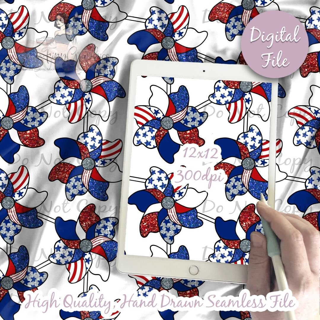 Patriotic Pinwheels Digital Paper, Seamless 4th of July Pattern, Fabric ...