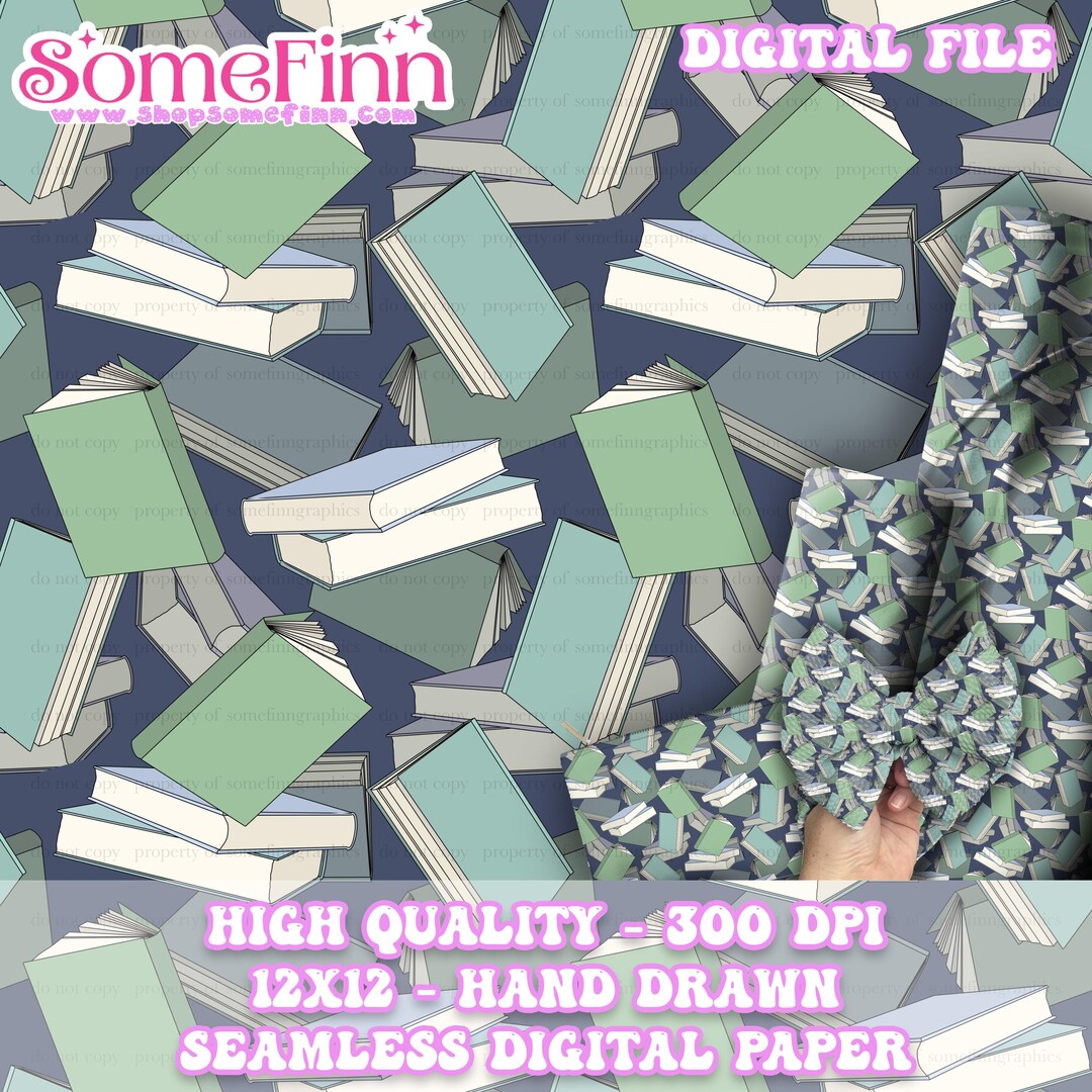Books Digital Paper - Seamless Books Pattern, Custom Book Fabric ...