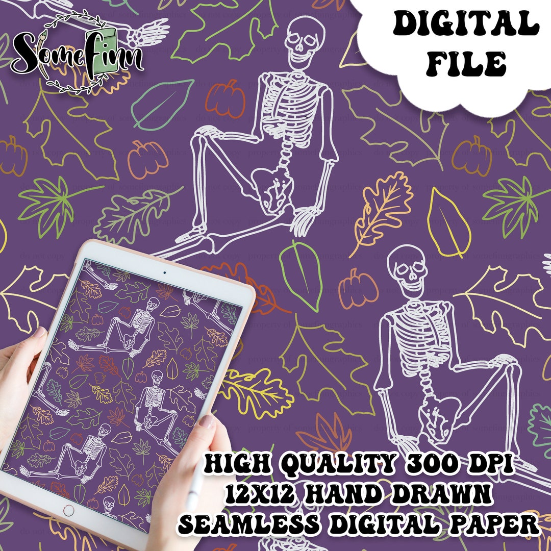 Skeletons Digital Paper - Seamless Skull Skeleton Pattern, Halloween ...