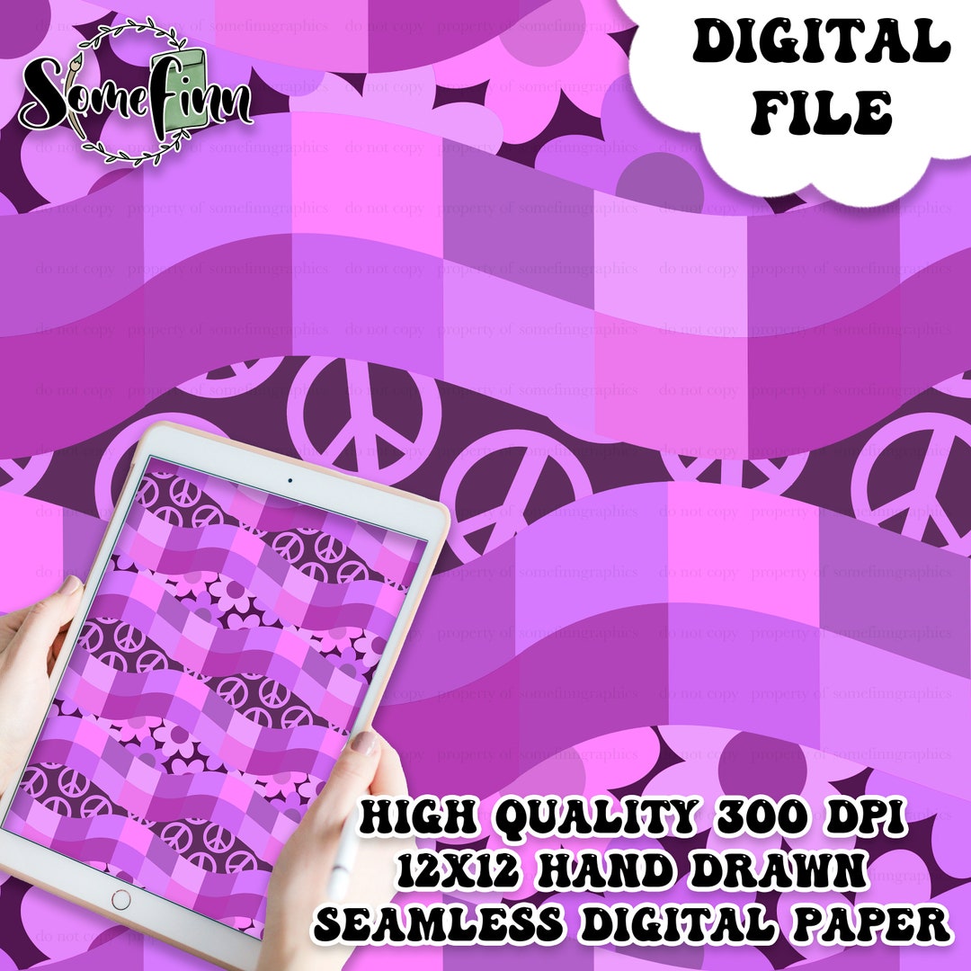 Trippy Green Purple Wavy Checkers Daisy Floral Digital Paper - Seamless ...