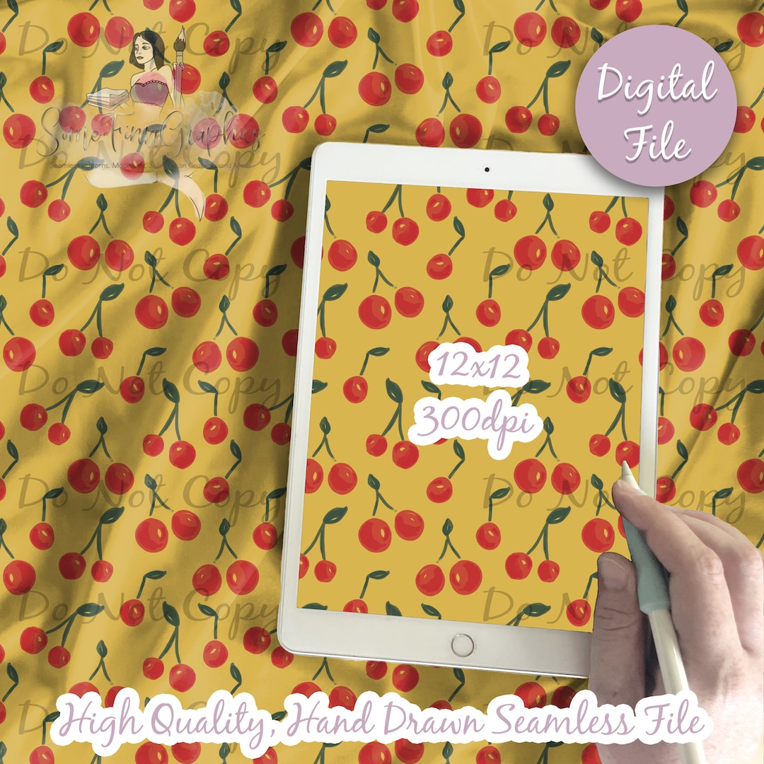 Cherry Digital Paper - Seamless Cherries Vintage Pattern, Cherry Fabric ...
