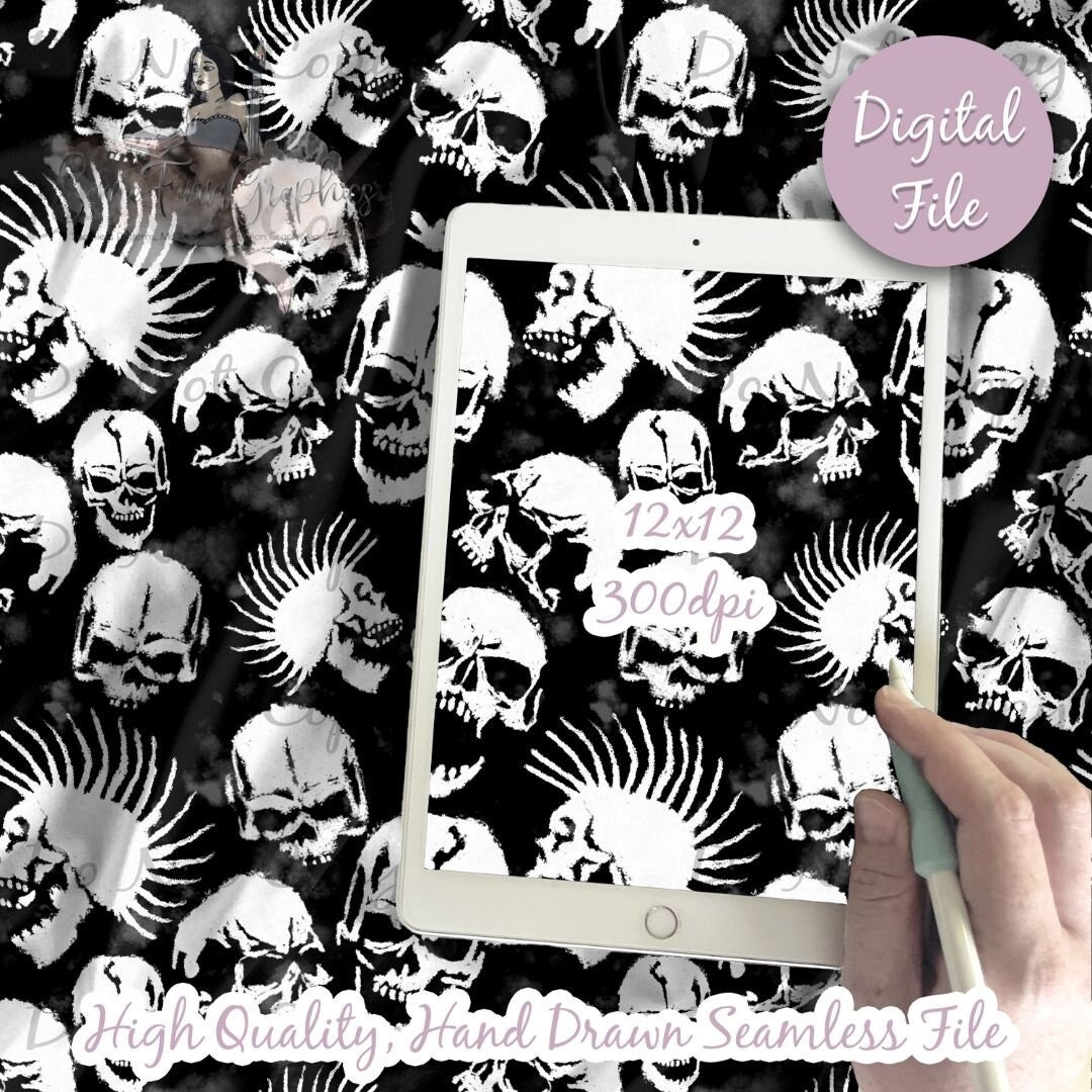 Sketchy Skulls Digital Paper - Seamless Skull Skeleton Pattern ...