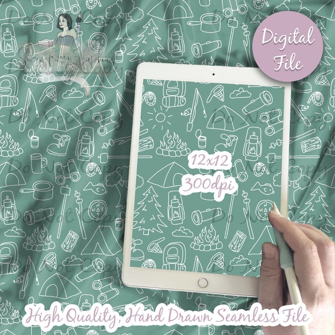 Camping Digital Paper - Seamless Summer Fun Pattern, Camp Fabric, Tent ...