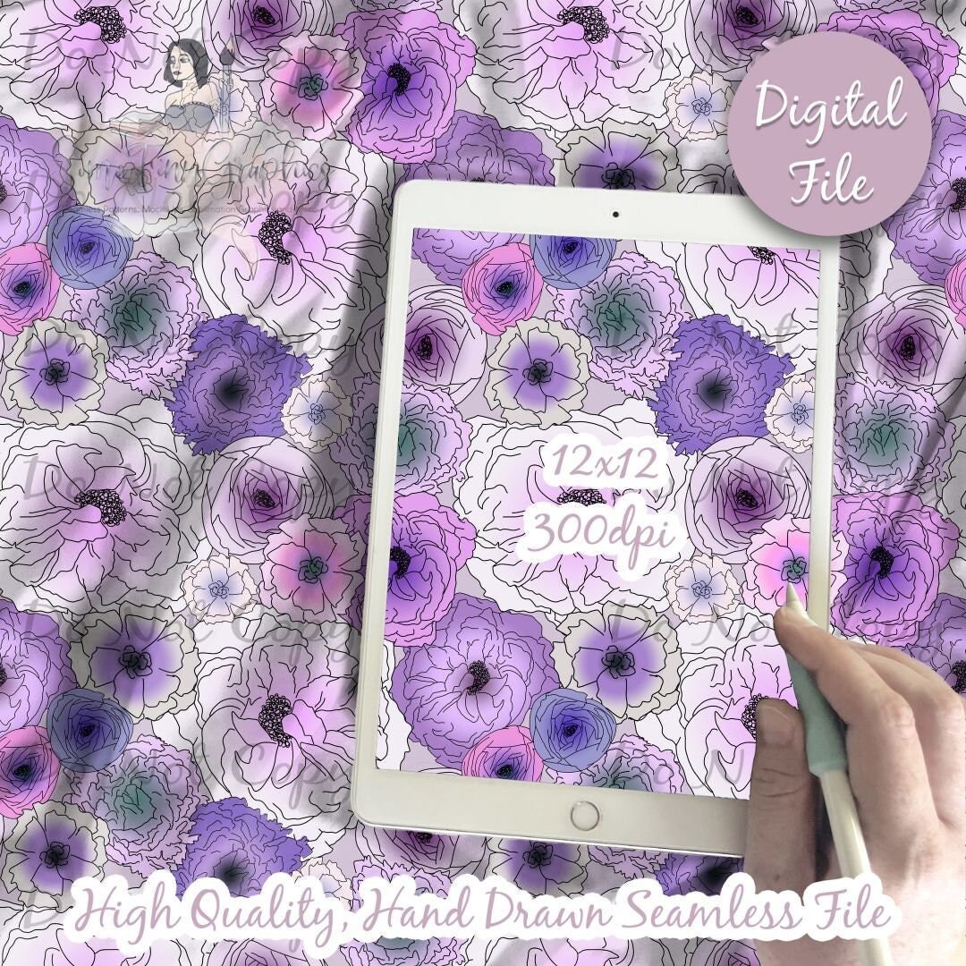 Wild Flowers Digital Paper, Seamless Floral Pattern, Purple Flower ...
