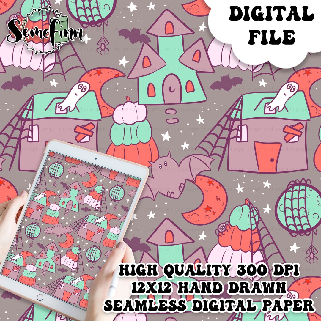 Halloween Digital Paper, Haunted House Seamless Halloween Pattern ...