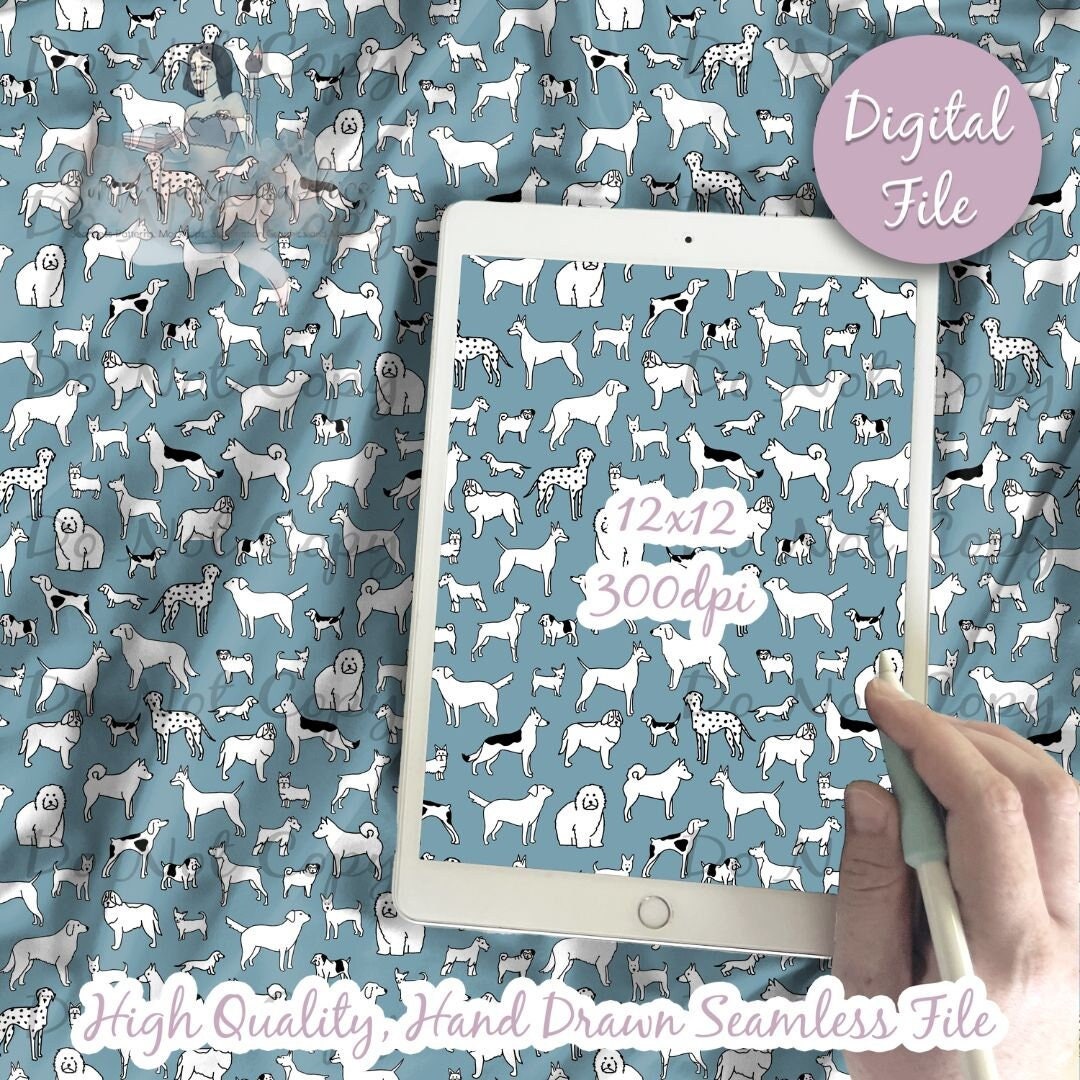 Dog Breeds Digital Paper, Seamless Dog Pattern for Fabric and Scrapbook ...