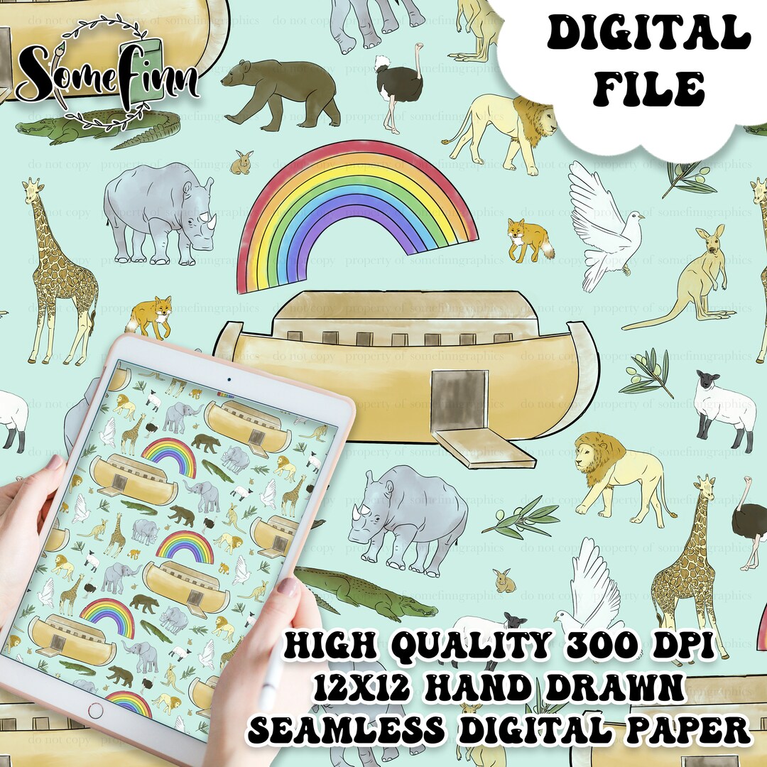Noahs Ark Digital Paper - Seamless Noahs Ark Animals Pattern, Christian ...