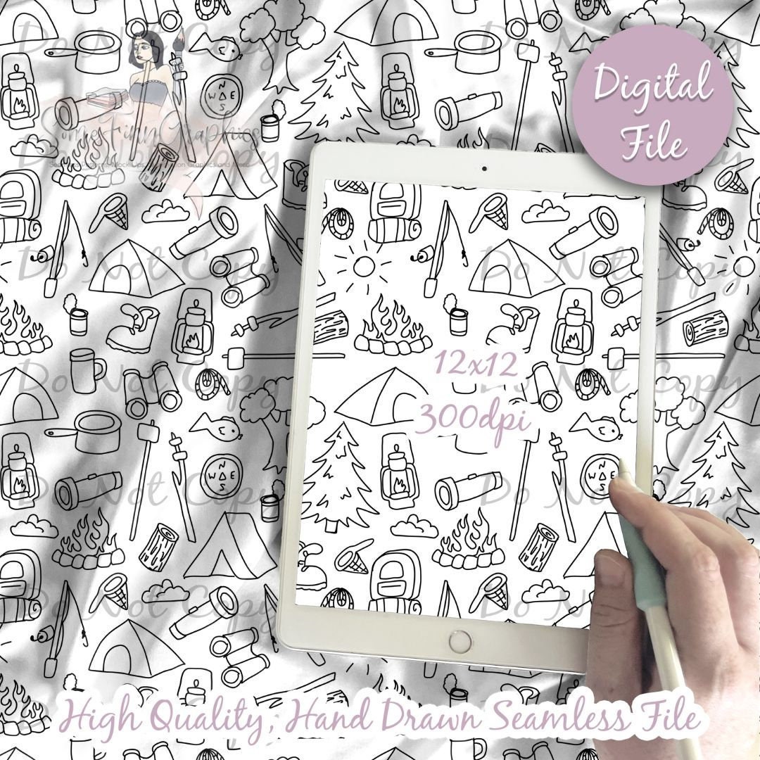 Camping Digital Paper - Seamless Summer Fun Pattern, Camp Fabric, Tent ...