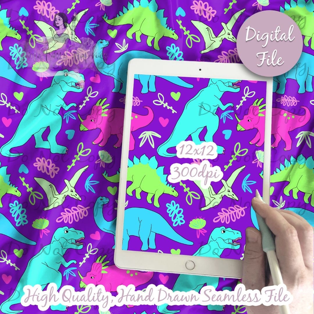 Dinosaur Colorful Digital Paper - Neon Seamless Cute Dino Pattern ...