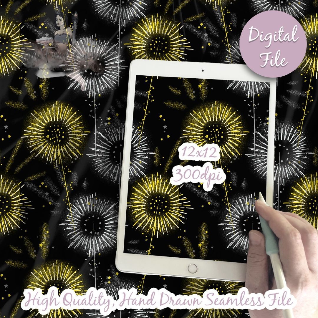 Sparklers Digital Paper Seamless Magical Pattern, Fireworks Fabric ...