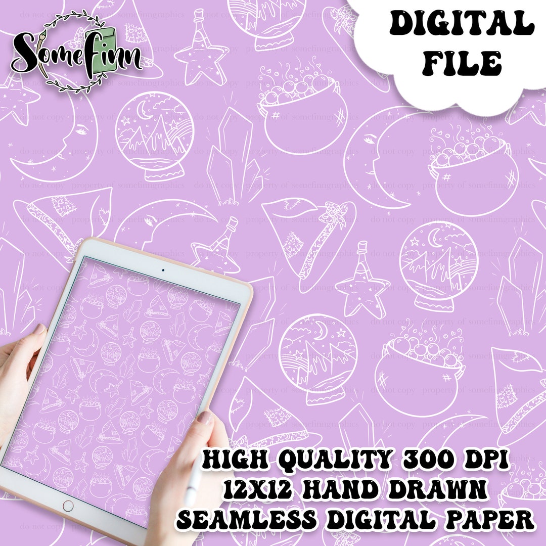Witchy Mystical Digital Paper, Seamless Halloween Pattern, Witch Fabric ...