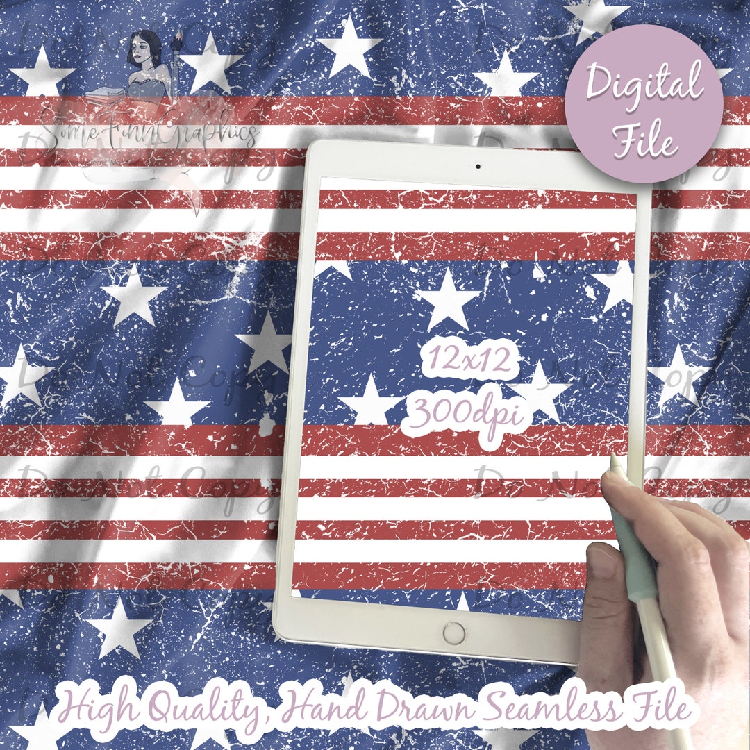 Distressed Muted Stars Digital Paper, Seamless 4th of July Pattern ...