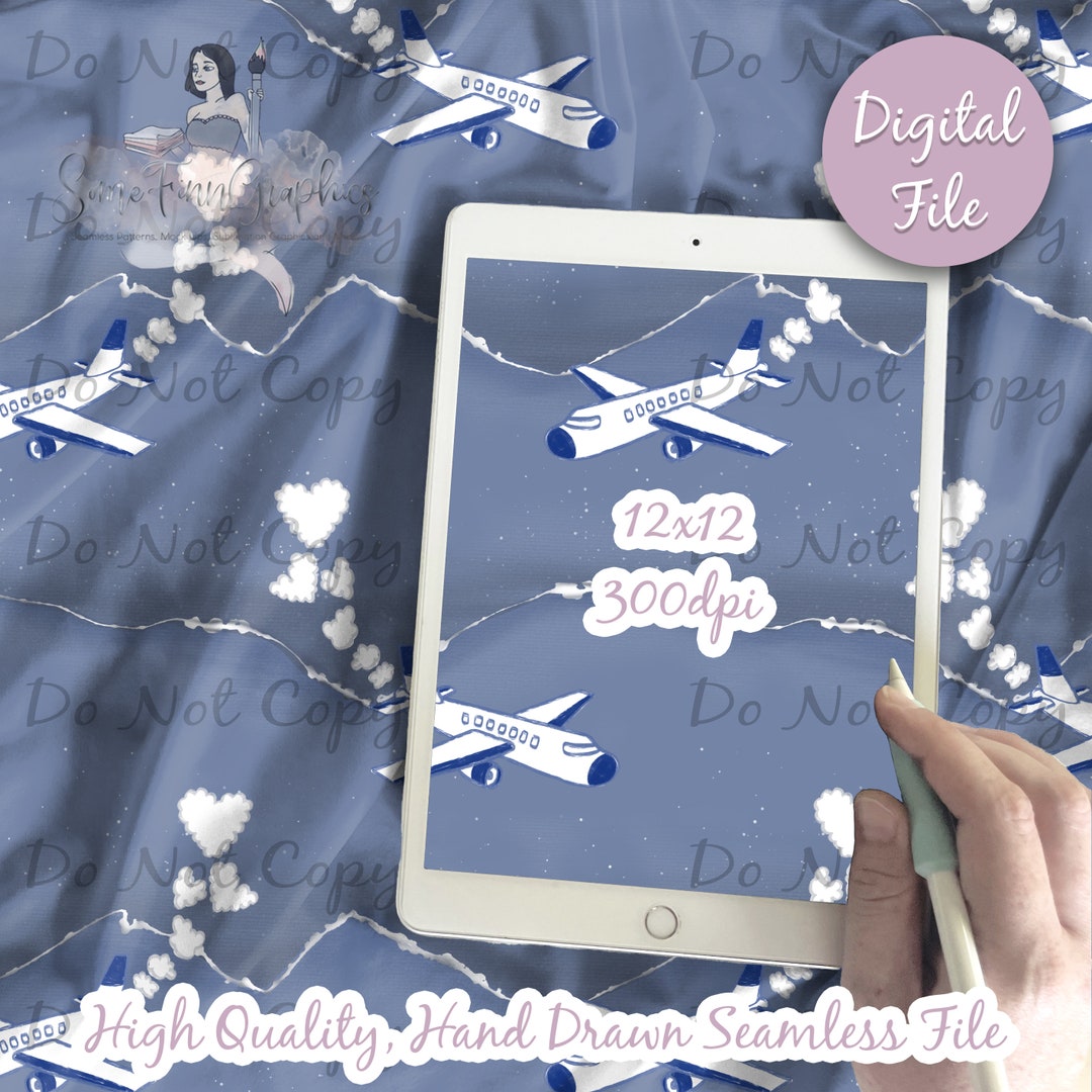 Airplane Digital Paper - Seamless Airplane Pattern, Clouds and Plane ...