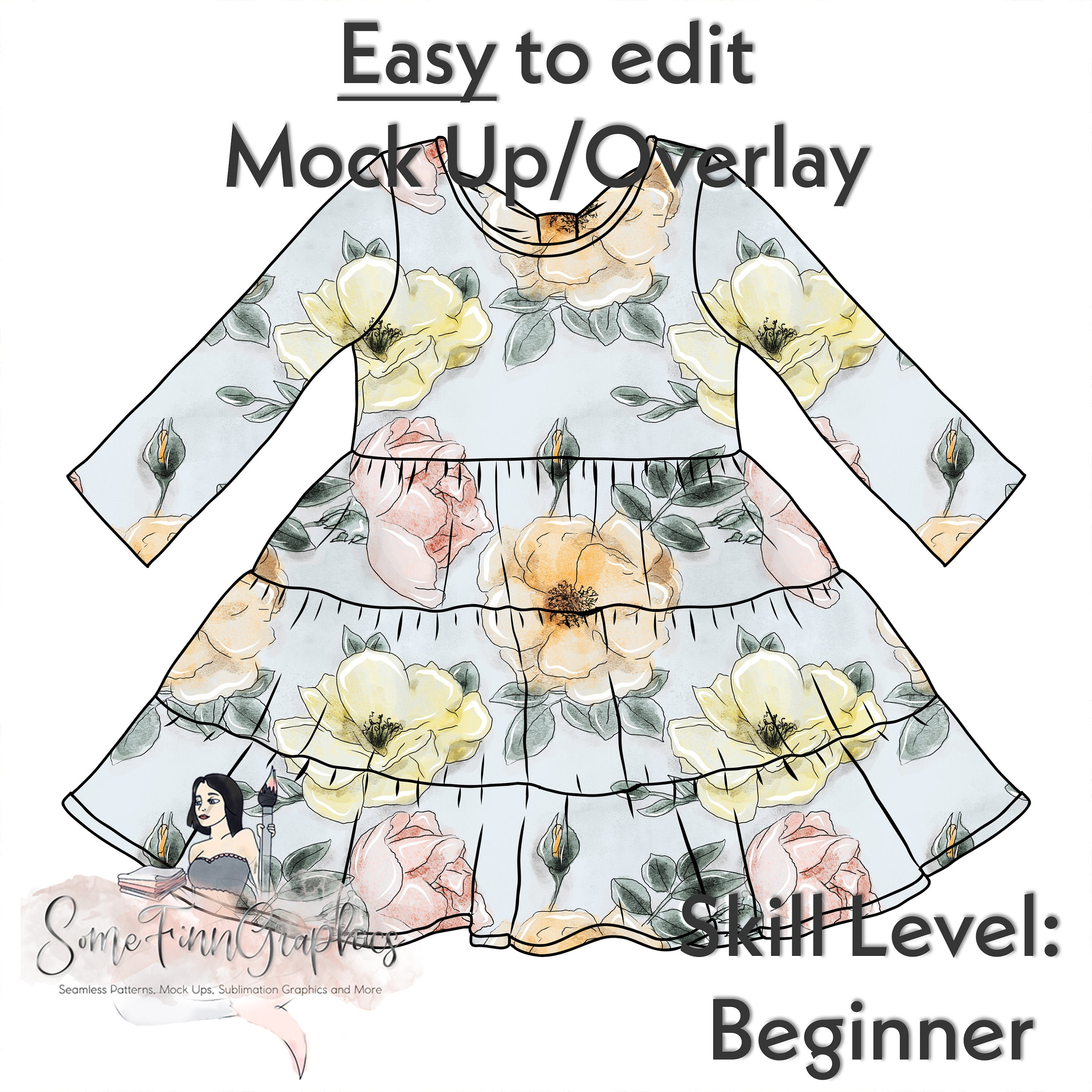 Long Sleeve Dress Mock-up / Bow Back Dress Mock up / Dress Digital Mock ...