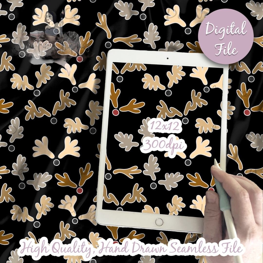 Reindeer Digital Paper, Seamless Antlers Pattern, Santa Xmas Fabric ...
