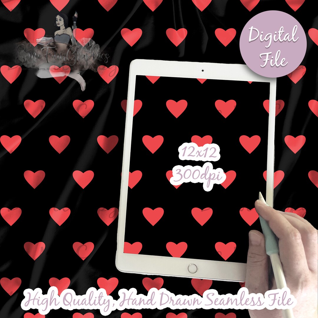 Red Hearts Digital Paper - Seamless Vintage Pattern, Custom Heart Red ...