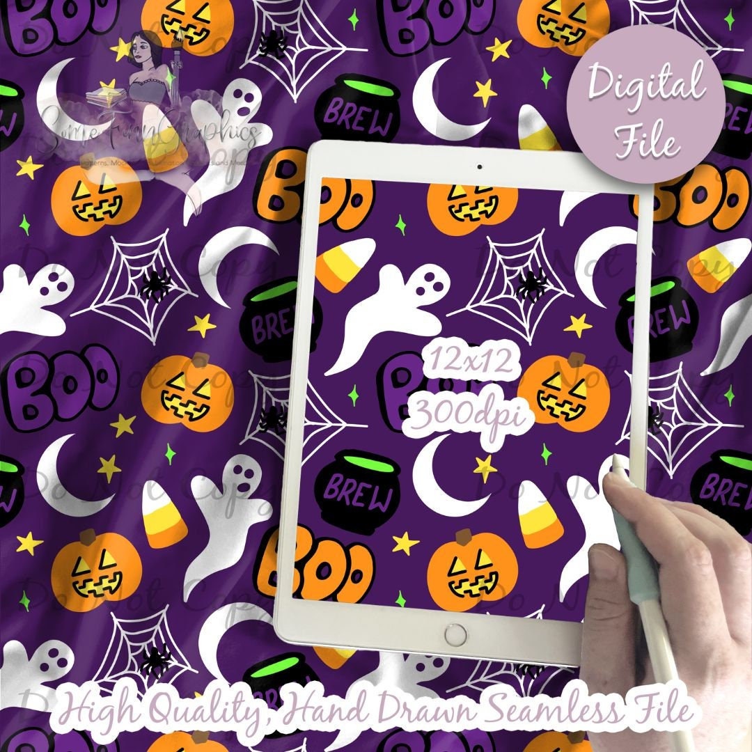 Halloween Ghost Pumpkin Digital Paper, Seamless Halloween Pattern ...