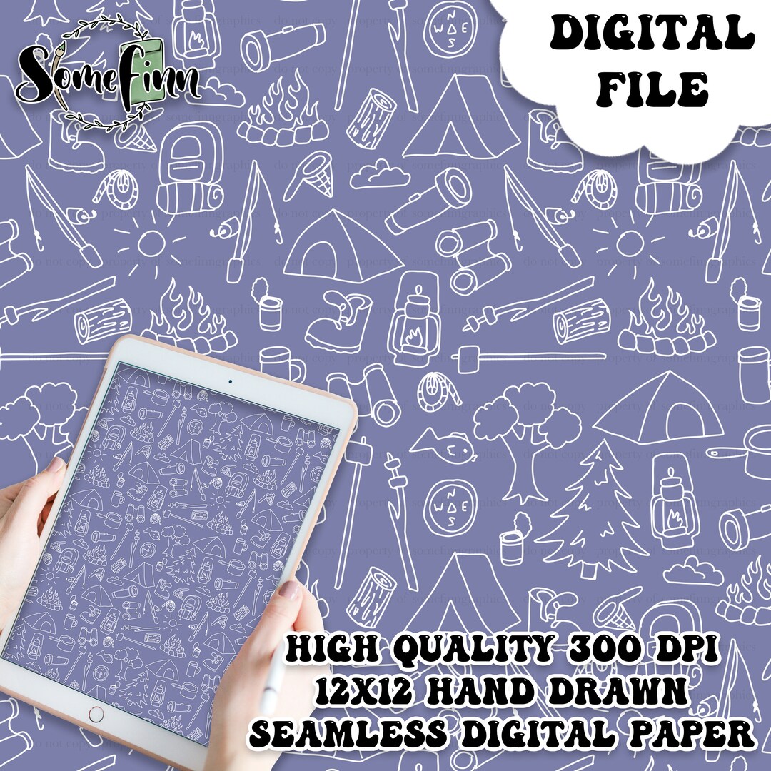 Camping Digital Paper - Seamless Summer Fun Pattern, Camp Fabric, Tent ...
