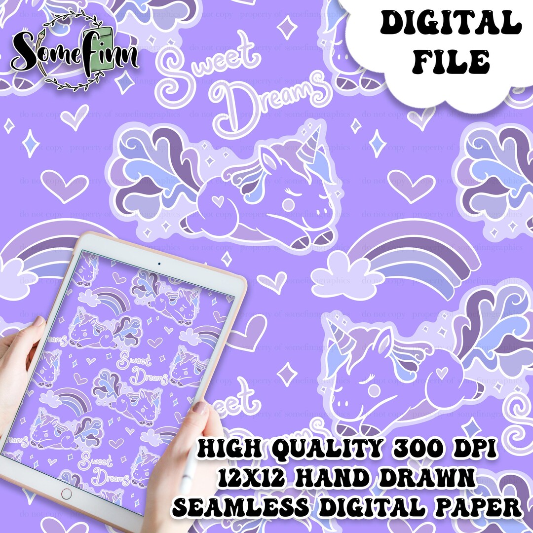 Unicorn Sweet Dreams Digital Paper: Seamless Fabric Pattern (12x12 ...