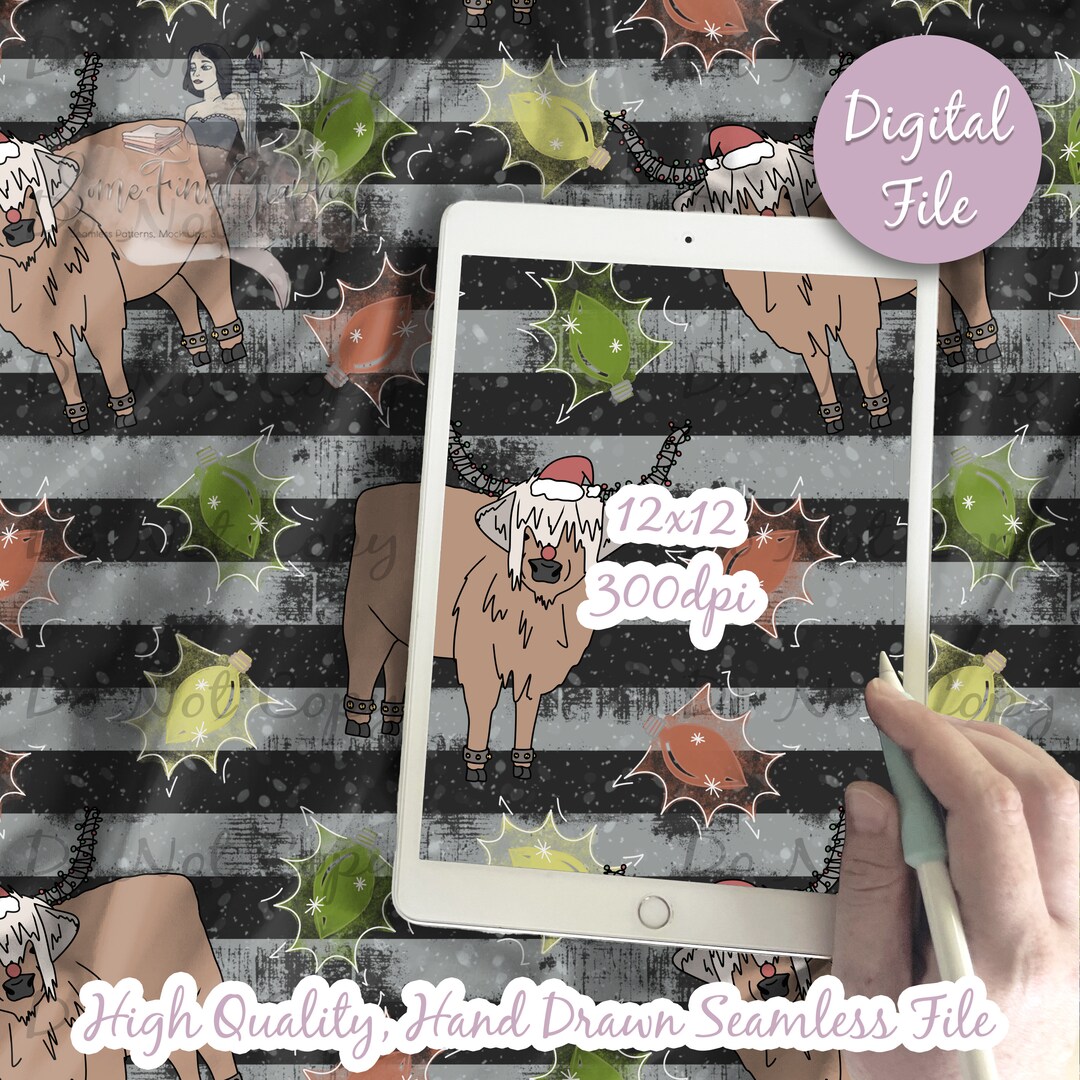 Highland Cow Christmas Seamless File, Christmas Cattle Pattern ...
