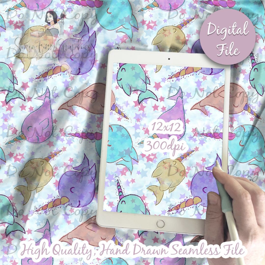 LIMITED Narwhals Digital Paper, Seamless Girly Stars and Glitter ...
