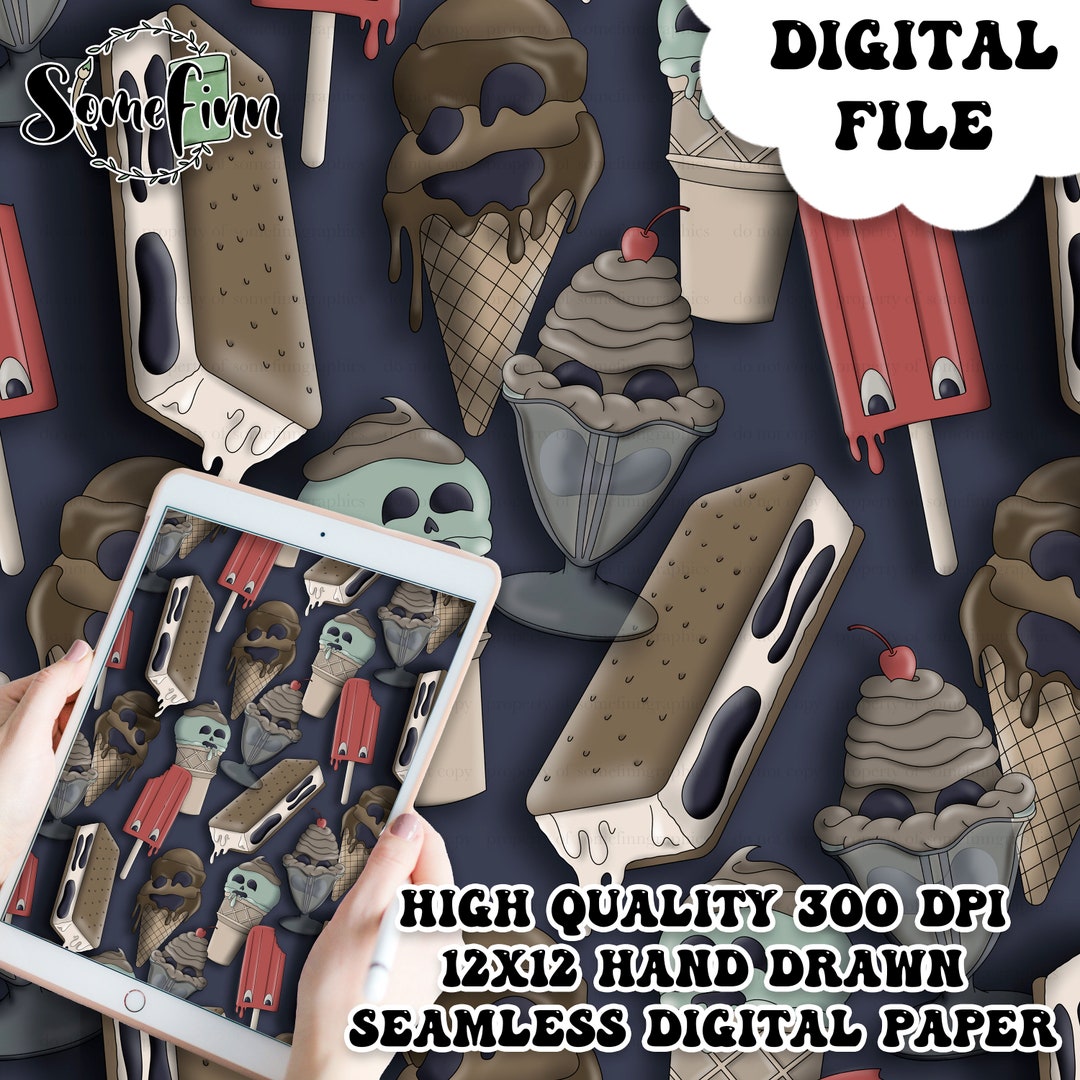 Screaming Ice Cream Seamless Pattern Design / Ice Scream Summer Horror ...